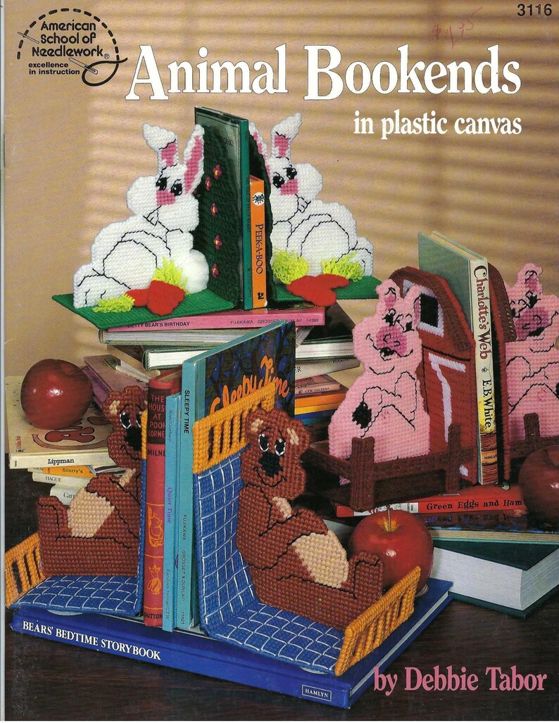 Animal Bookends Plastic Canvas Pattern Book American School | Etsy