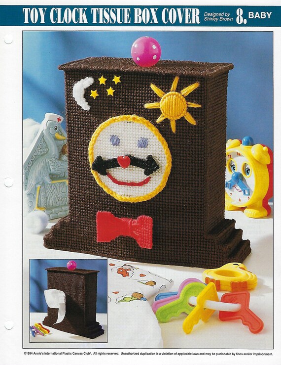 Toy Clock Tissue Box Cover Plastic Canvas Pattern Annie's | Etsy