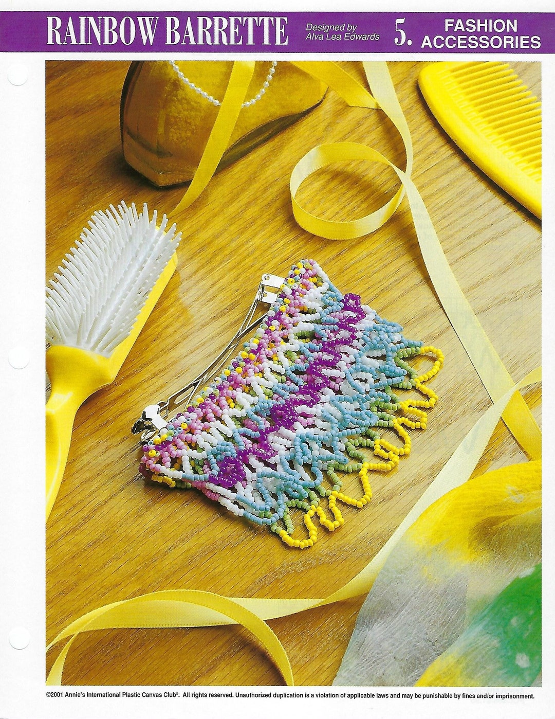 Rainbow Barrette Plastic Canvas Pattern/annie's International Pattern ...