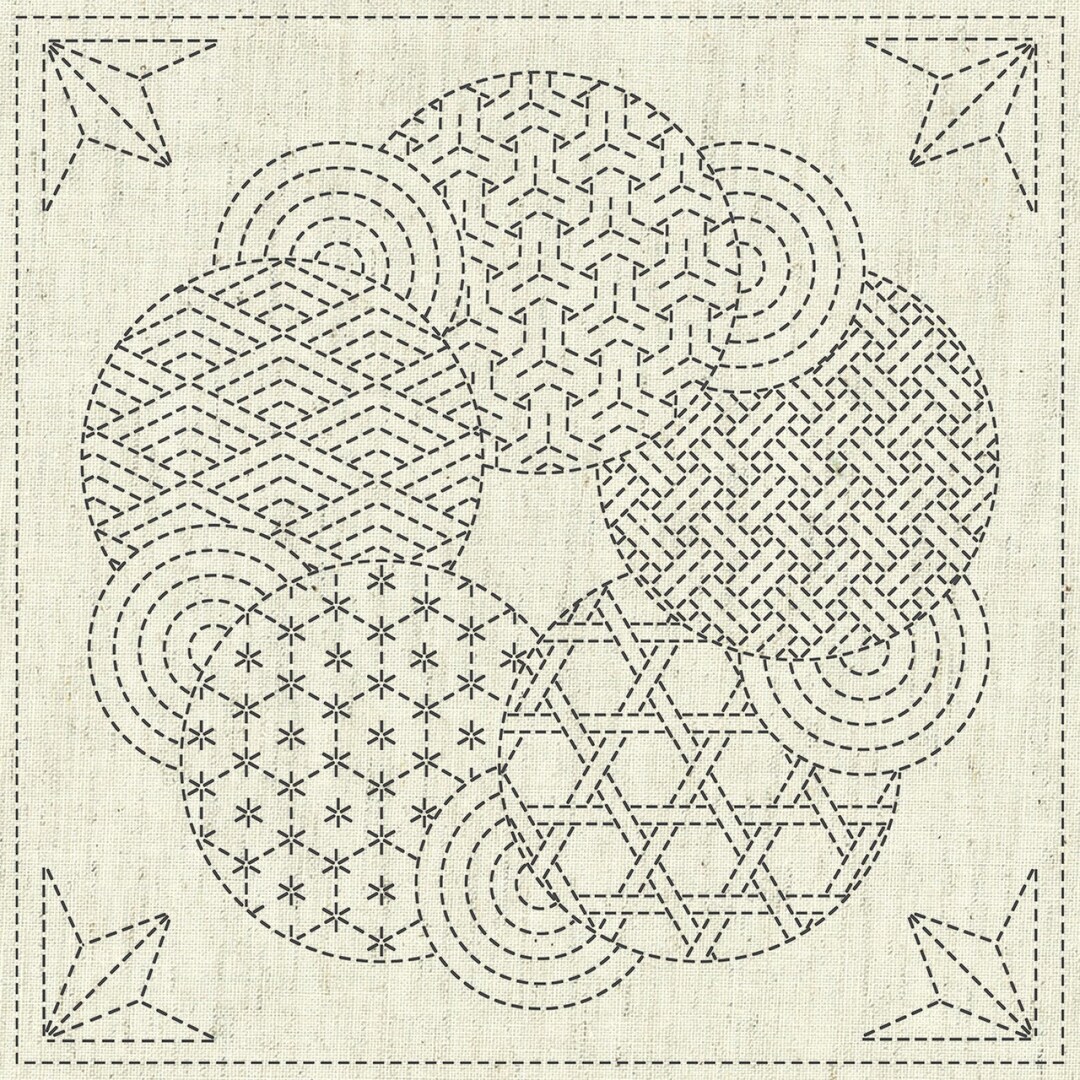 Sashiko Sampler | Pre-printed Sashiko Design on Cotton Linen Fabric ...