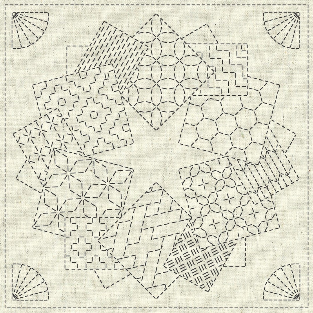 Sashiko Sampler | Pre-printed Sashiko Design on Cotton Linen Fabric ...