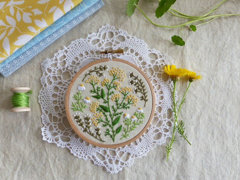 Modern Hand Embroidery Kit | 4 Inch (10 Cm) Floral Hoop Art Embroidery ...