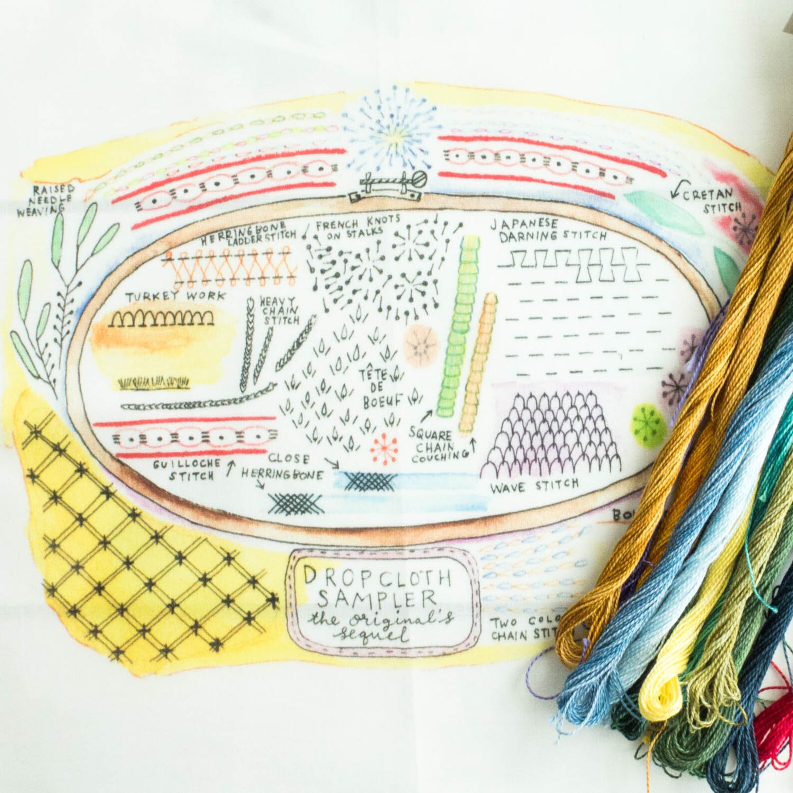 Hand Embroidery Pattern | Dropcloth Samplers Pre-printed Cotton ...