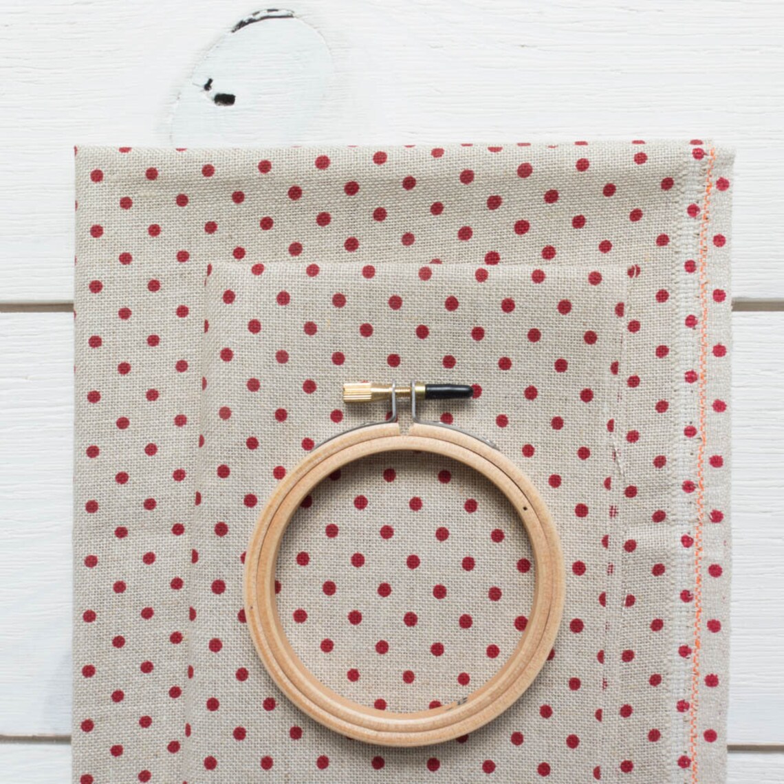 Cross Stitch Fabric | 32 Ct Linen - Red Polka Dot on Natural Linen ...