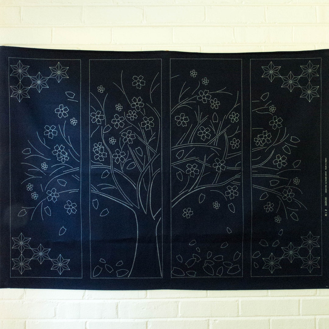 Cherry Blossom Tree Sashiko Panel | Large Scale Sashiko Pattern Sakura ...