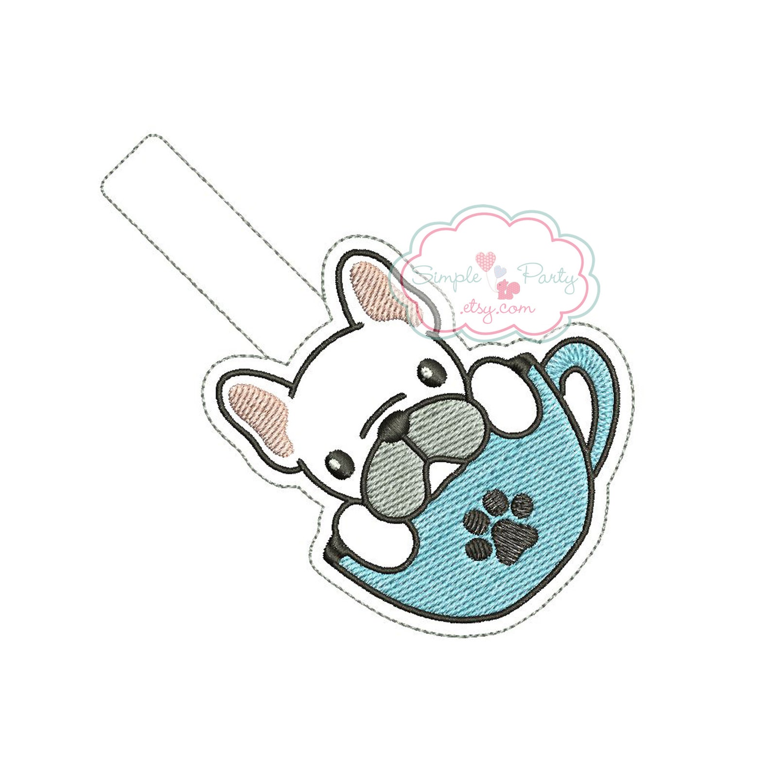 French Bulldog on Mug Snap Tab Design, Snap Tab Design, Dog Embroidery ...