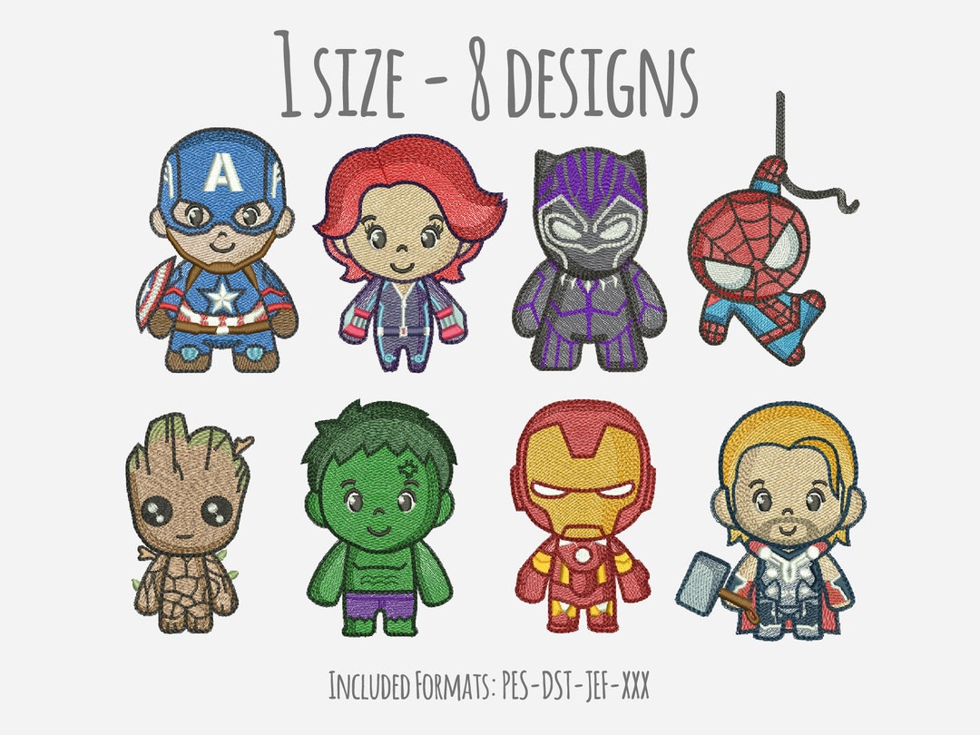 Avengers Embroidery Design, Superhero Embroidery Design, Chibi, Instant ...