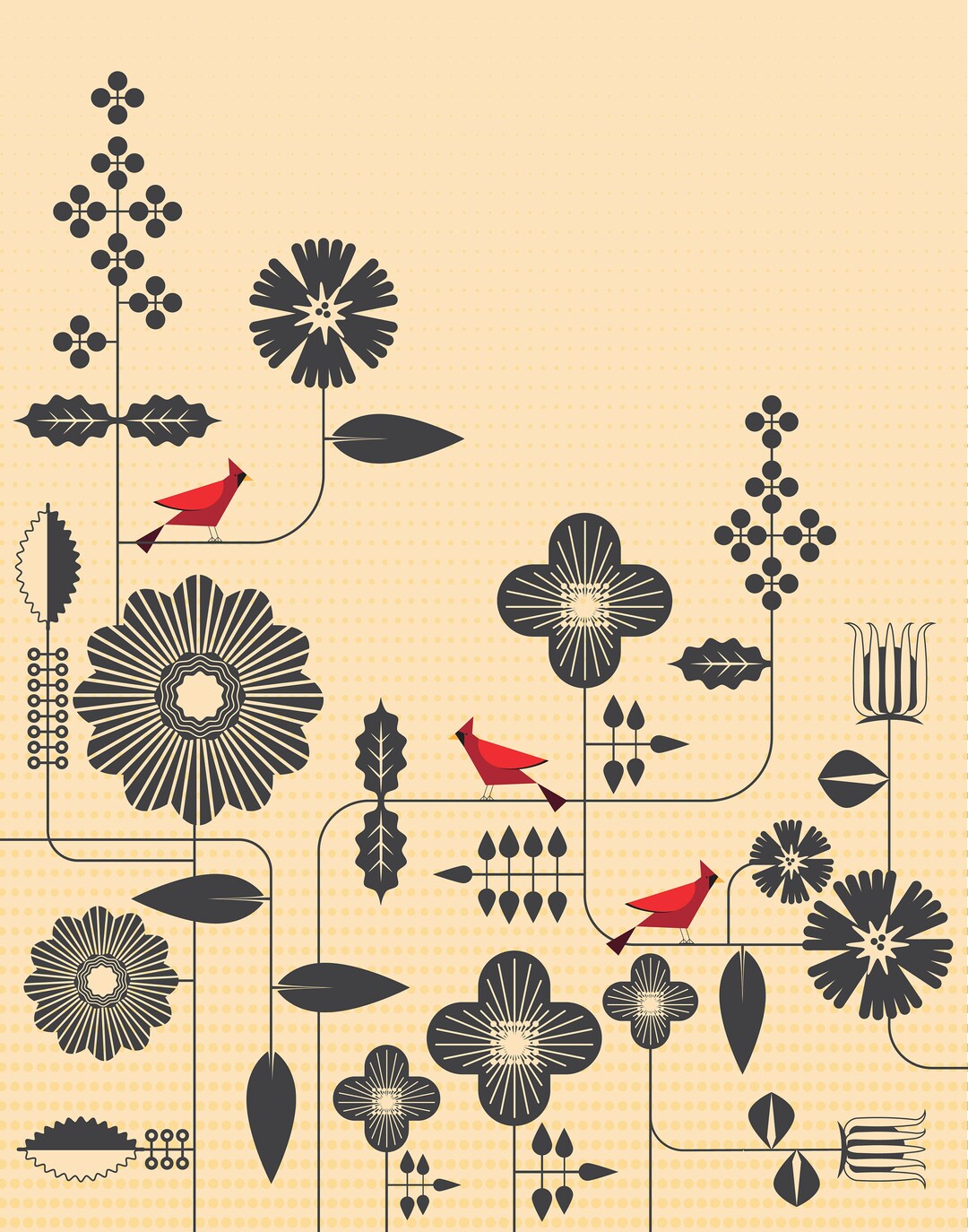 Three Cardinals Art Print - Etsy