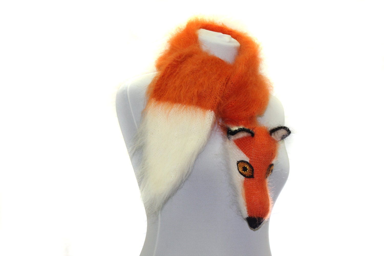 Hand Knit Fox Scarf Fuzzy Soft Scarf. Orange White Fox Scarf. - Etsy