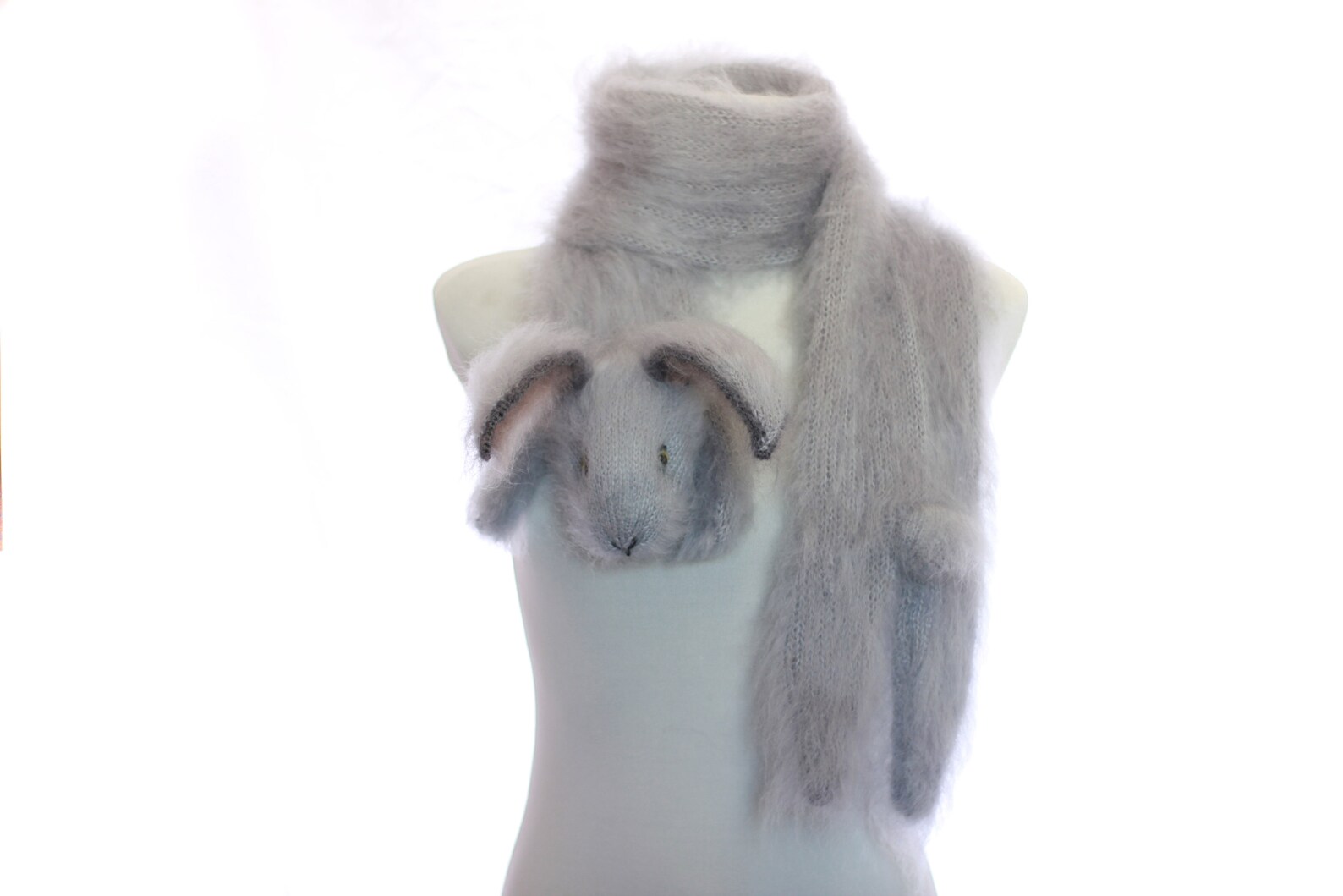 Knitted Rabbit Scarf / Animal Scarf / Fuzzy Brown Beige White | Etsy