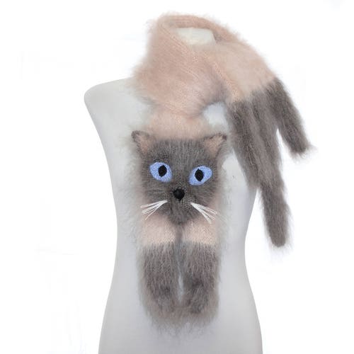 Knitted Scarf / British Blue Cat / Fuzzy Soft Scarf / Grey / - Etsy