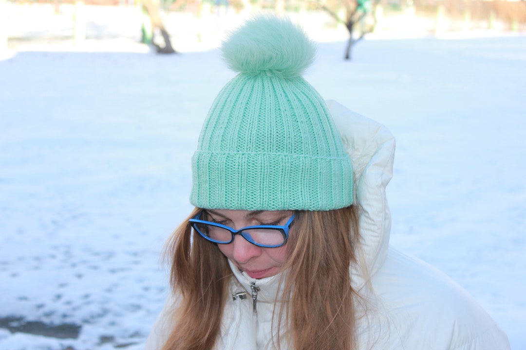 Mint Hat / Knitted Hat / Fall Winter Hat / Merino Wool Yarn Hat / Warm ...