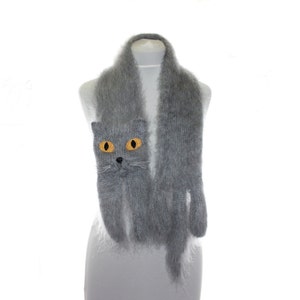 Knitted Scarf / British Blue Cat / Fuzzy Soft Scarf / Grey / Cat Scarf ...