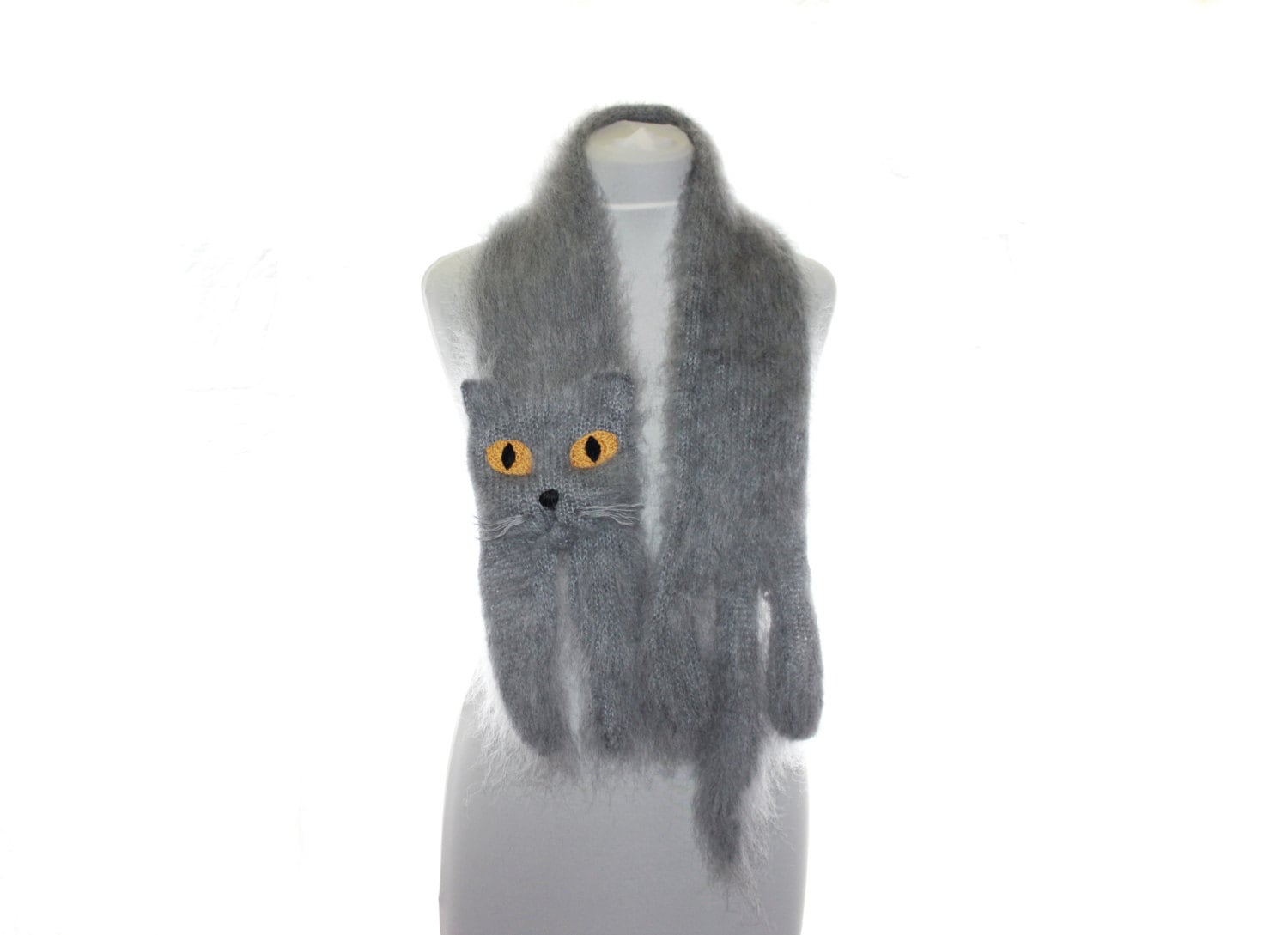 Knitted Scarf / British Blue Cat / Fuzzy Soft Scarf / Grey / - Etsy