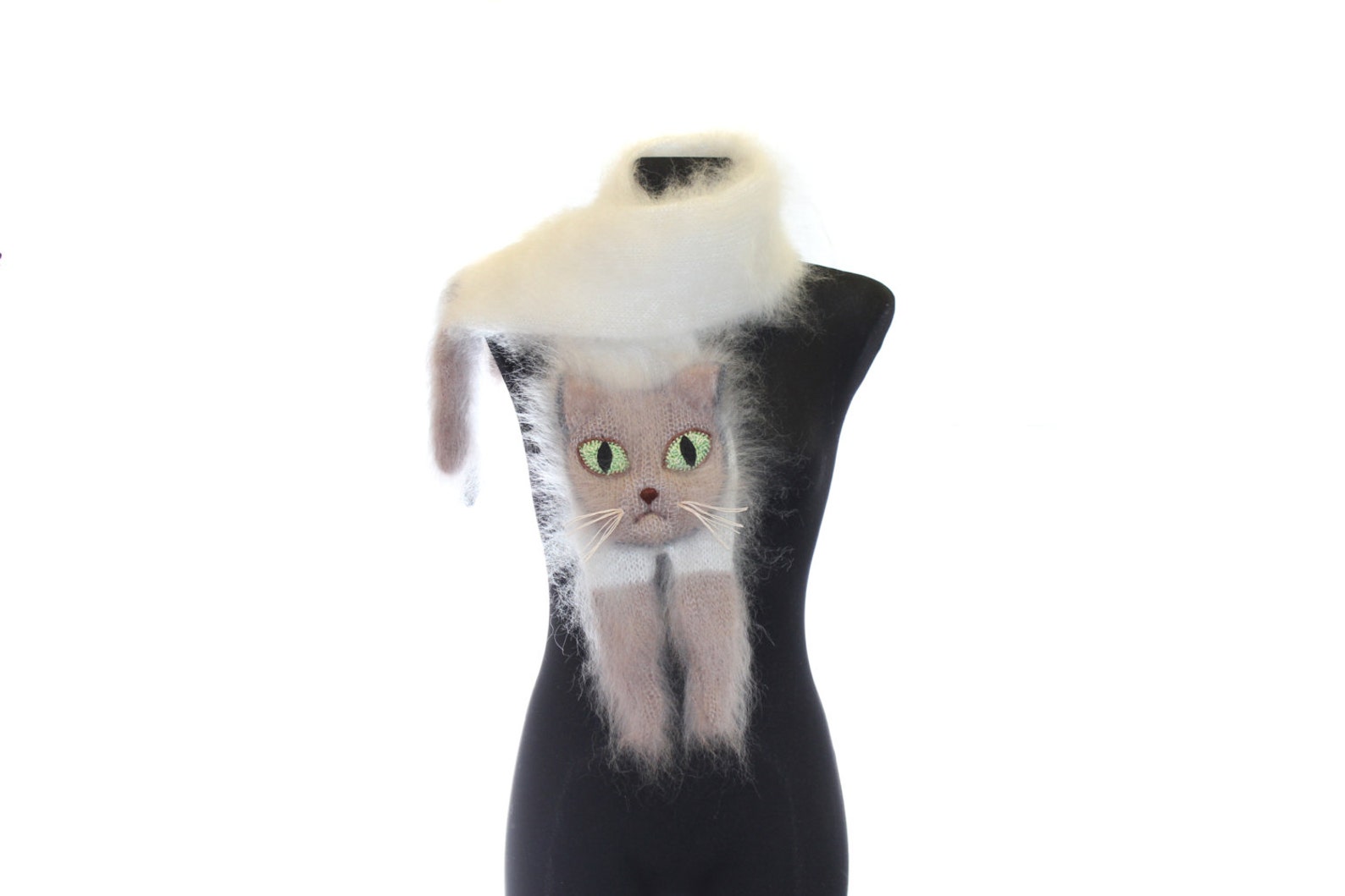 Knitted Scarf Siamese cat Fuzzy Soft Scarf biege brown cat | Etsy