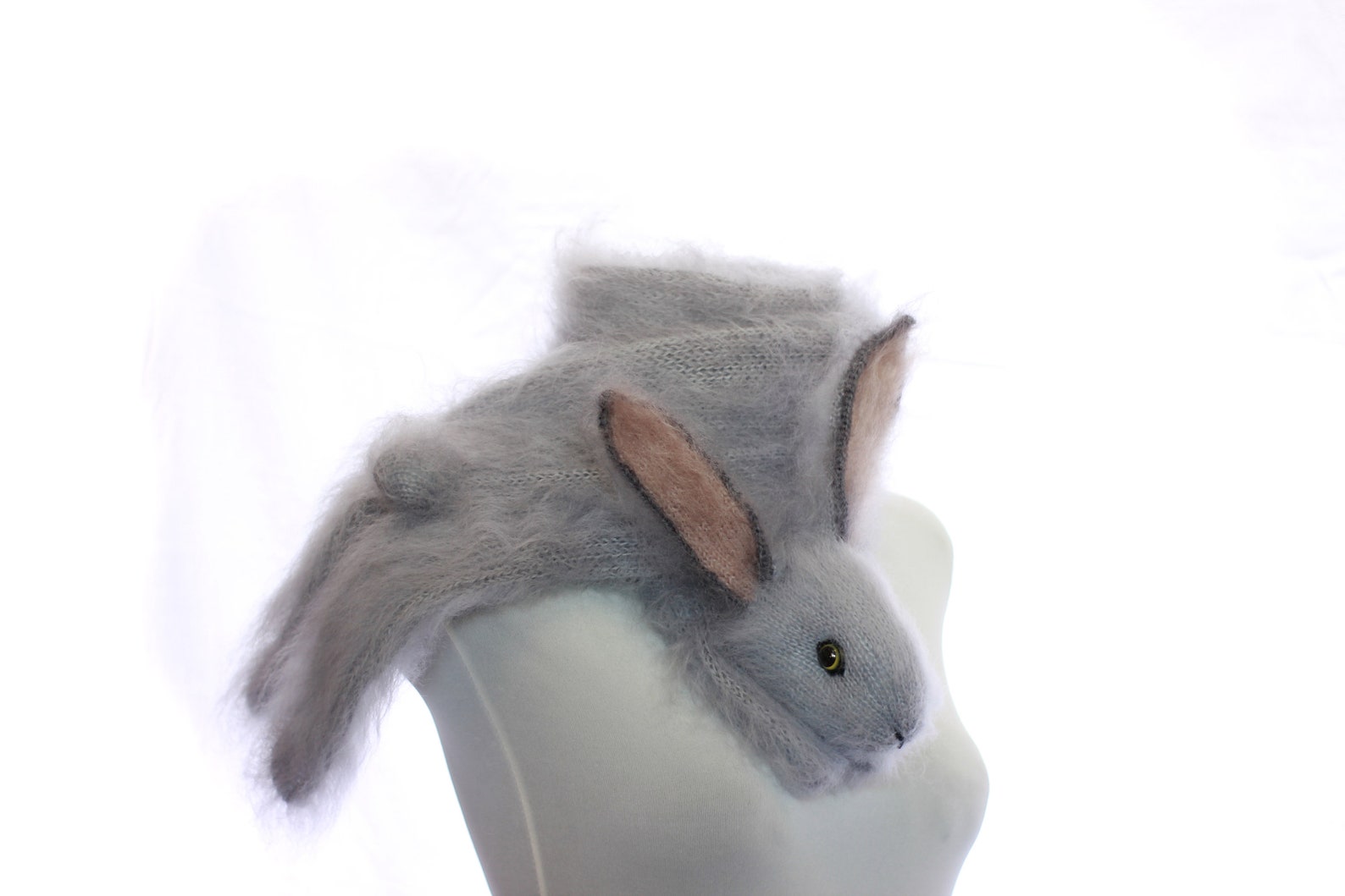 Knitted Rabbit Scarf / Animal Scarf / Fuzzy Brown Beige White | Etsy