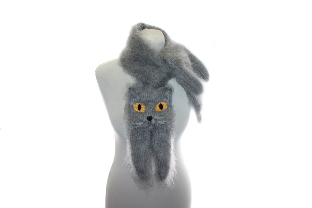 Knitted Scarf / British Blue Cat / Fuzzy Soft Scarf / Grey / Cat Scarf ...
