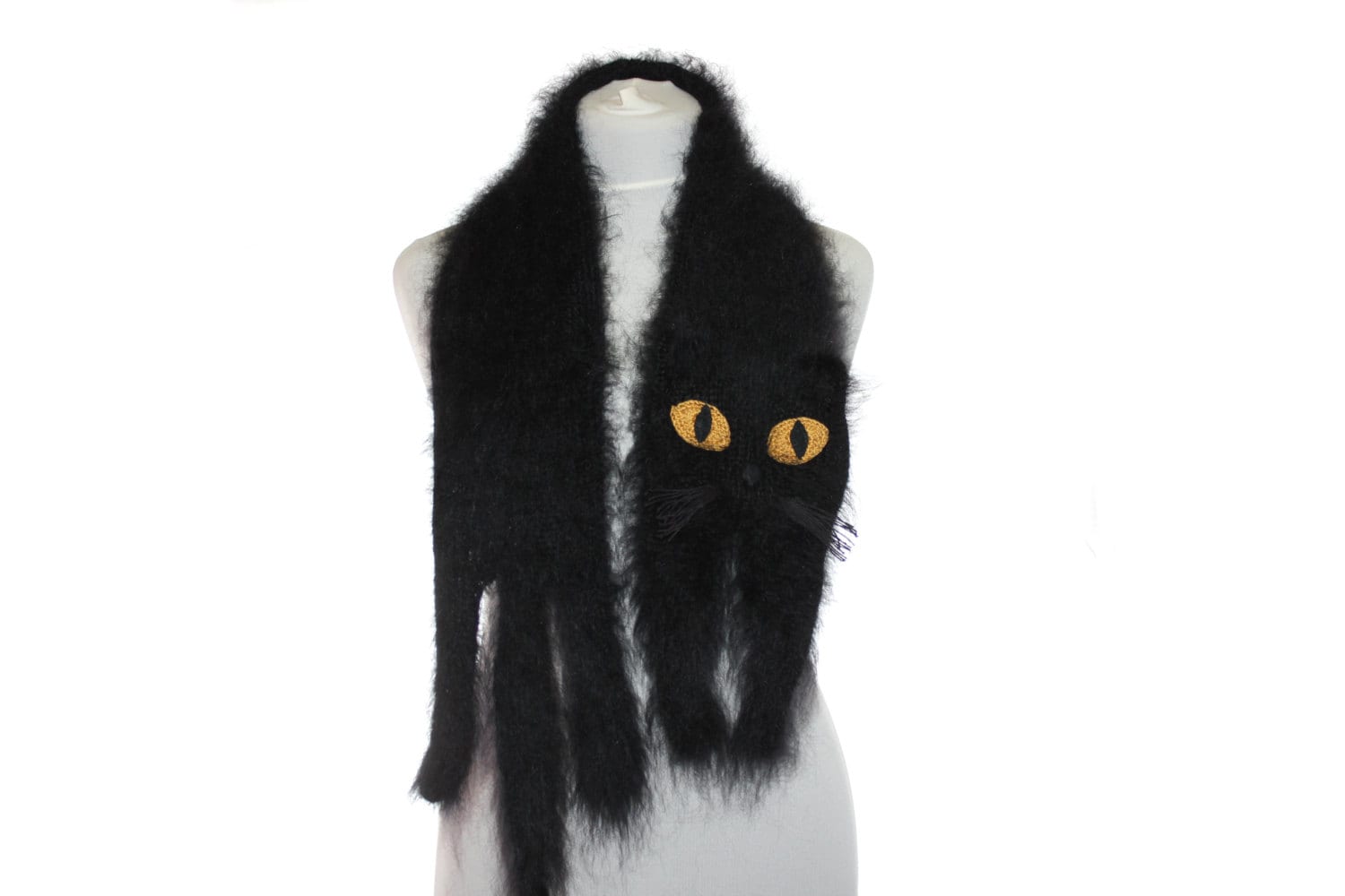 Knitted Scarf / Fuzzy black Soft Scarf / cat short scarf / | Etsy