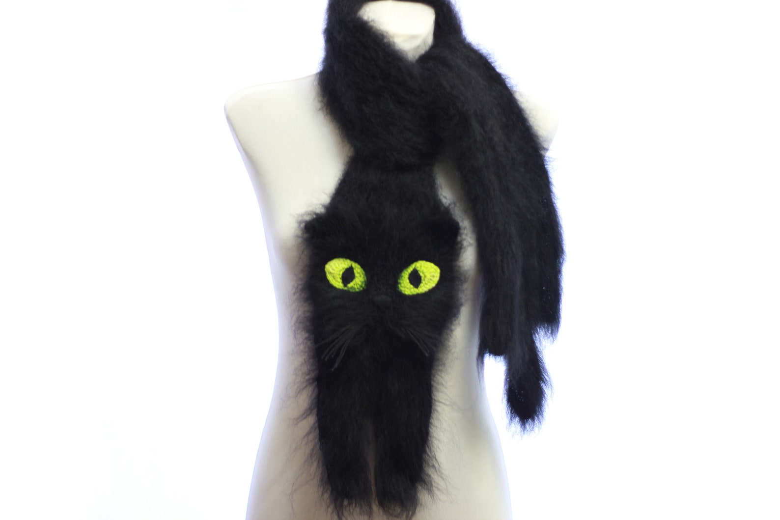 Knitted Scarf / Fuzzy black Soft Scarf / cat short scarf / | Etsy