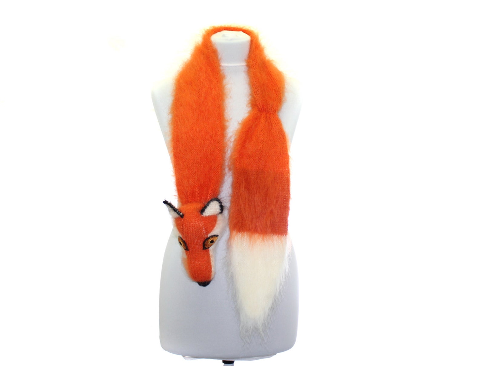 Hand Knit Fox Scarf Fuzzy Soft Scarf. Orange White Fox Scarf. - Etsy