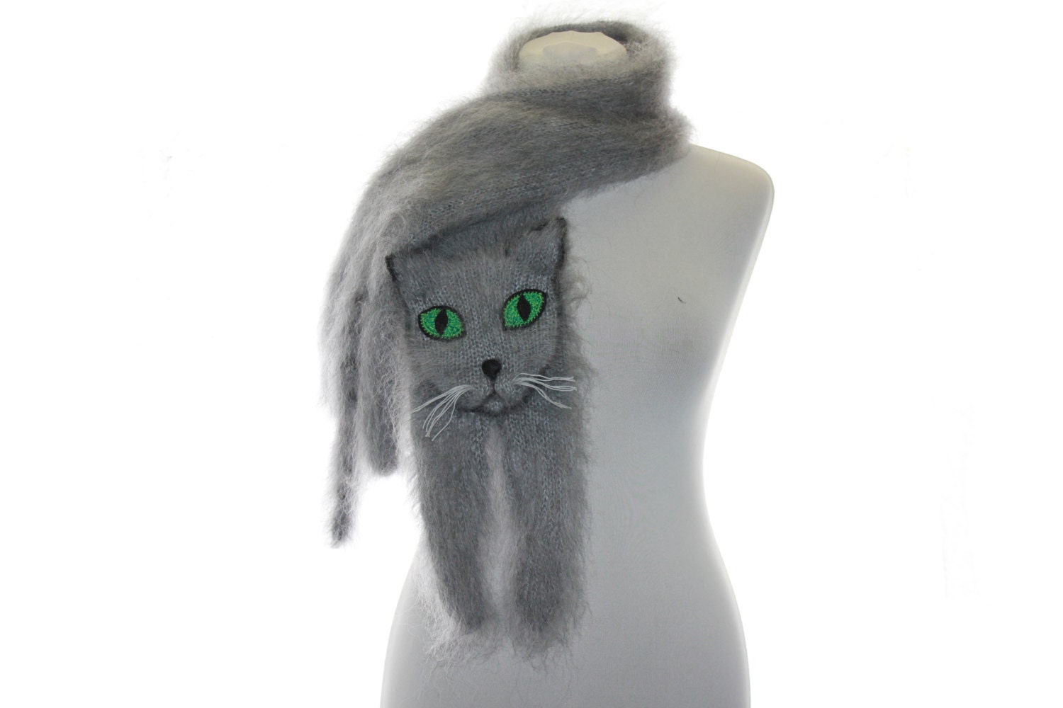 Knitted Scarf Russian Blue Cat. Fuzzy Soft Grey Cat Scarf With | Etsy