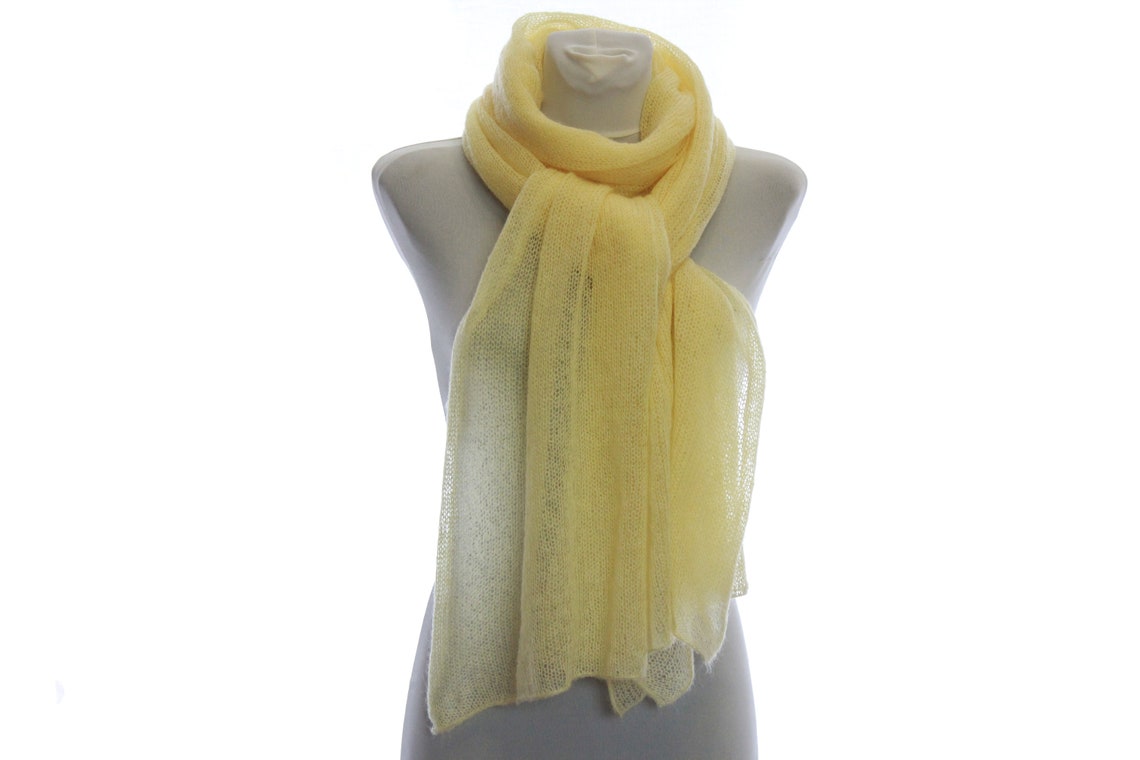 Knitted Lace Scarf Lemon Yellow Stola Mohair Wrap Scarf - Etsy