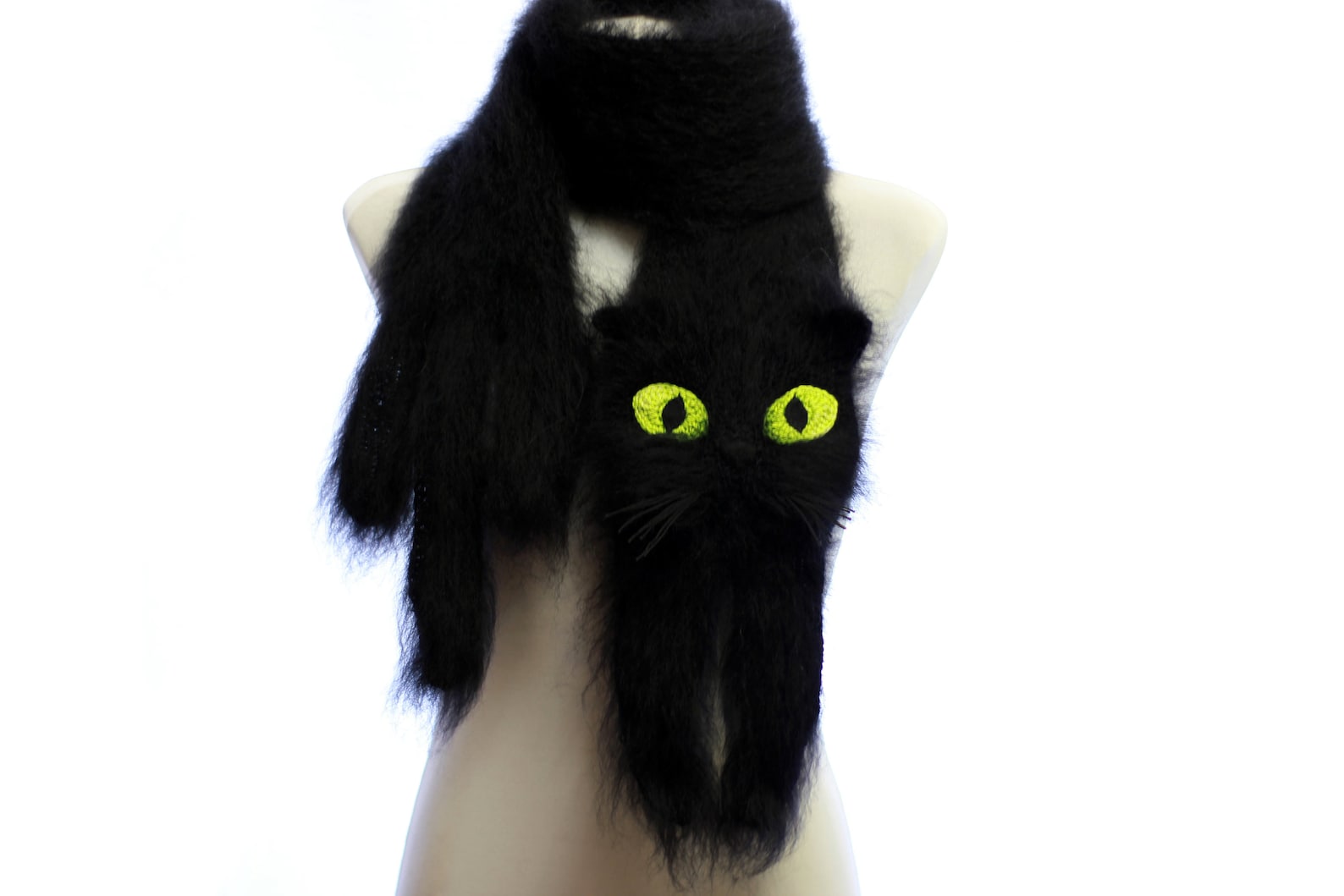 Knitted Scarf / Fuzzy black Soft Scarf / cat short scarf / | Etsy