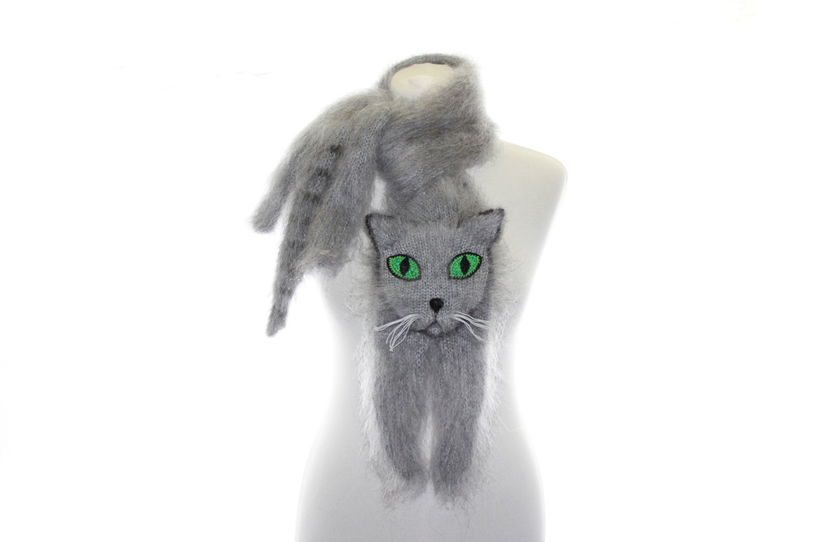 Knitted Scarf Russian Blue Cat. Fuzzy Soft Grey Cat Scarf With | Etsy