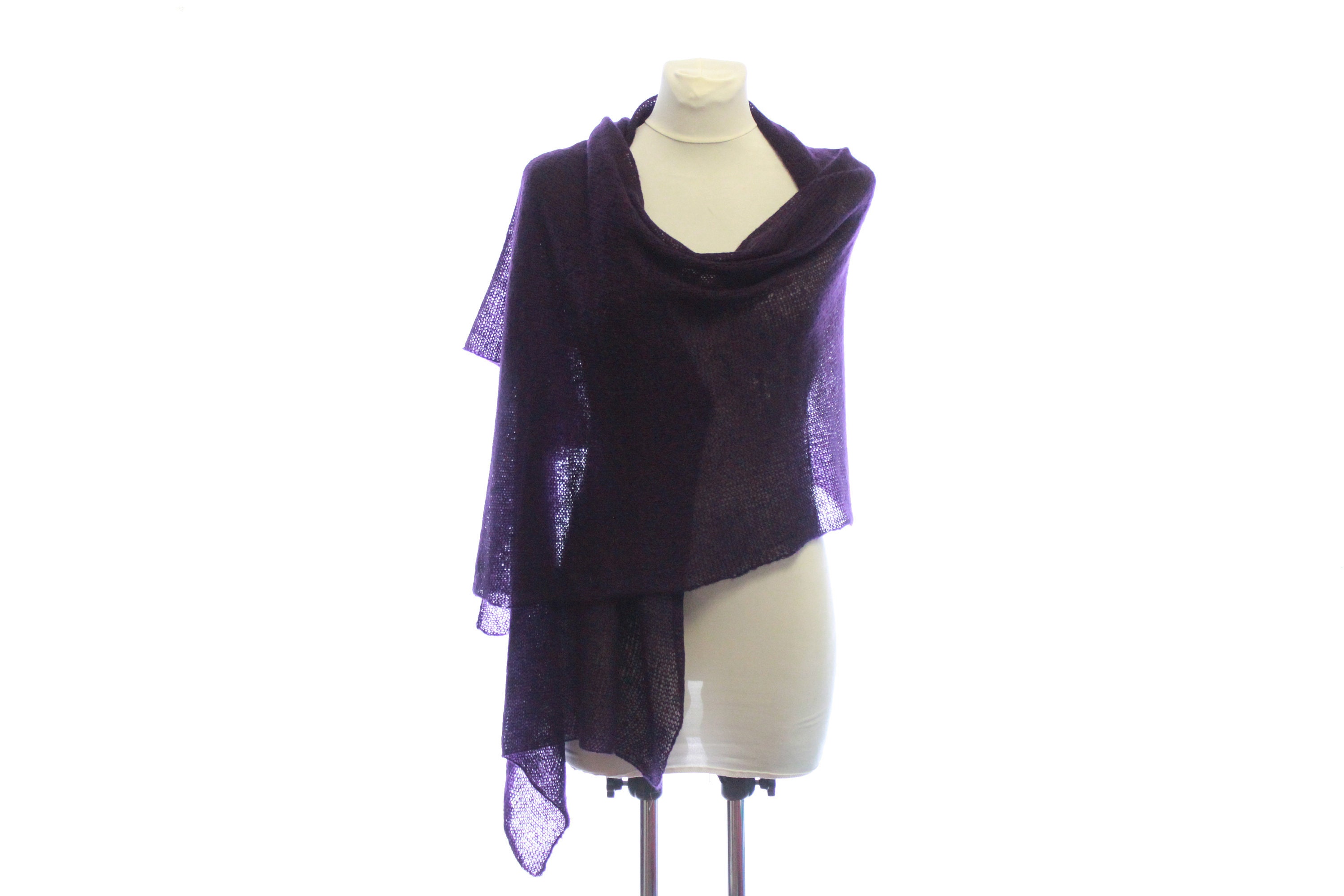 Knitted Lace Scarf Dark Violet Mohair Wrap Scarf for Women - Etsy