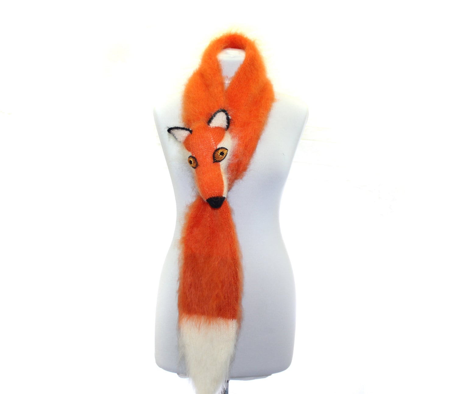Hand Knit Fox Scarf Fuzzy Soft Scarf. Orange White Fox Scarf. - Etsy