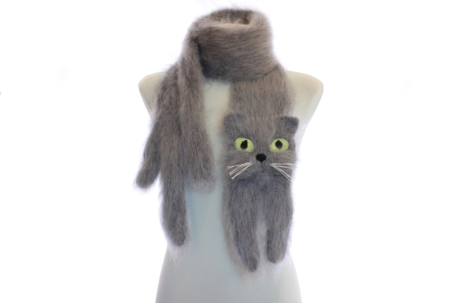 Knitted Scarf / British Blue Cat / Fuzzy Soft Scarf / Grey / - Etsy