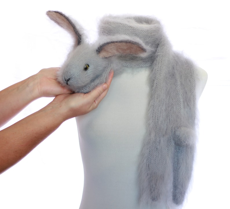 Knitted Rabbit Scarf / Animal Scarf / Fuzzy Brown Beige White | Etsy