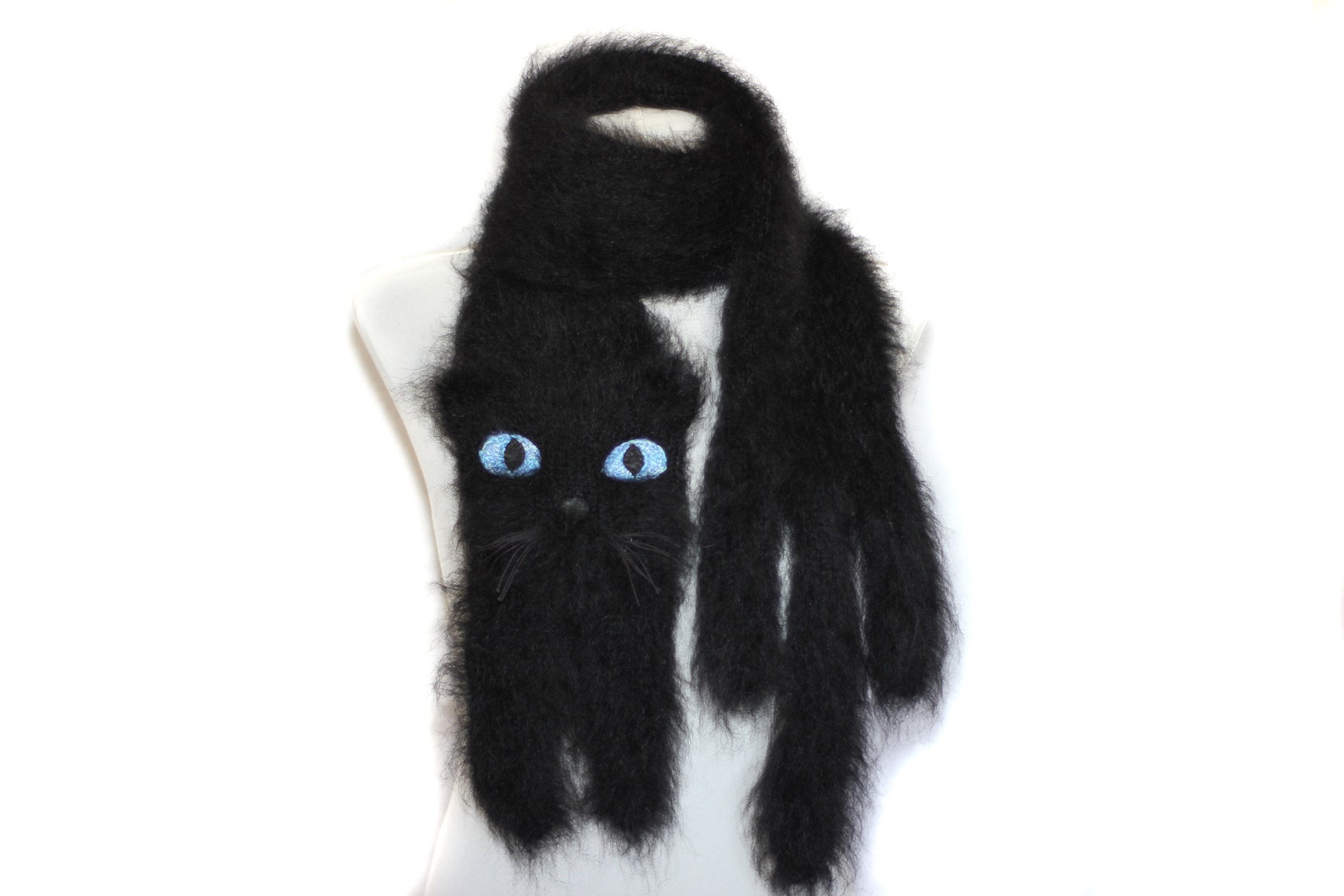 Knitted Scarf / Fuzzy black Soft Scarf / cat short scarf / | Etsy