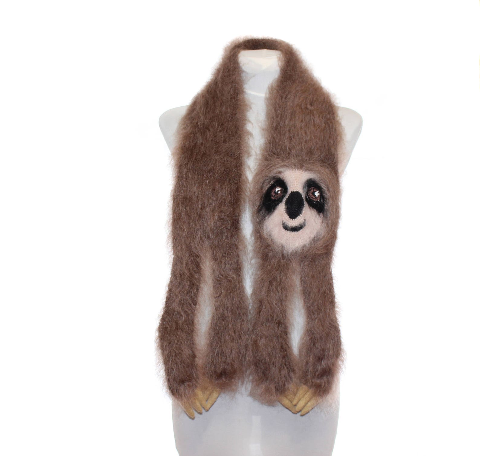 Knitted a Sloth Scarf Fuzzy Soft Scarf. Brown Biege Sloth - Etsy