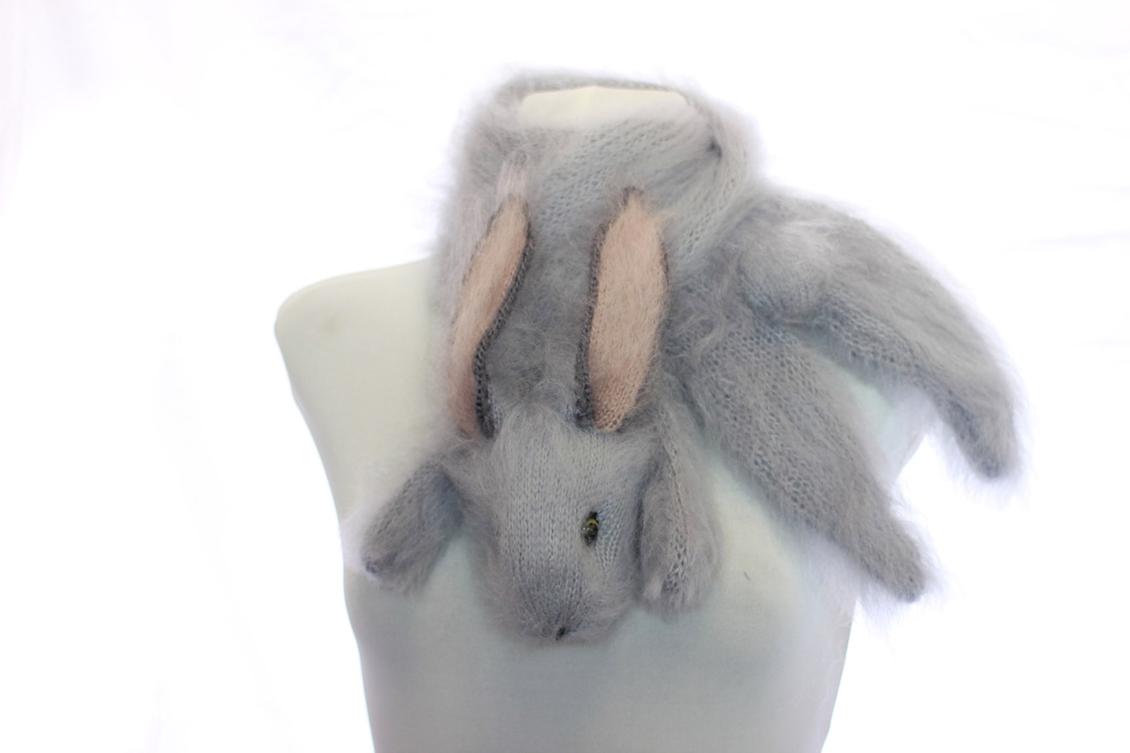 Knitted Rabbit Scarf / Animal Scarf / Fuzzy Brown Beige White - Etsy