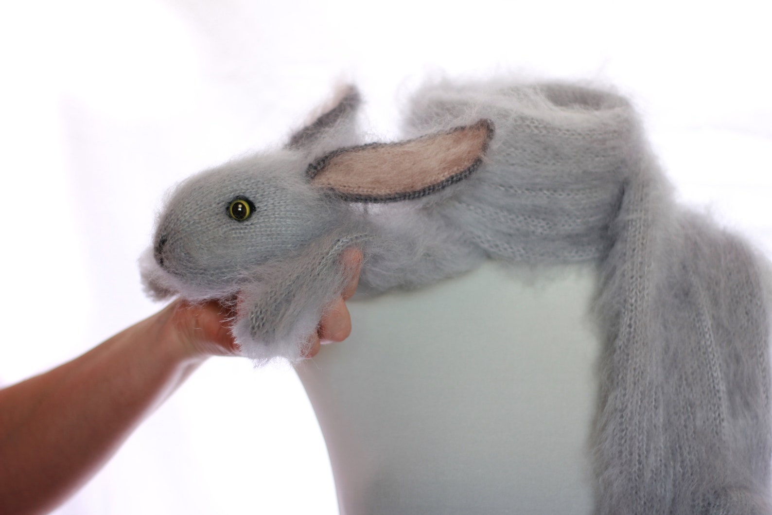 Knitted Rabbit Scarf / Animal Scarf / Fuzzy Brown Beige White | Etsy