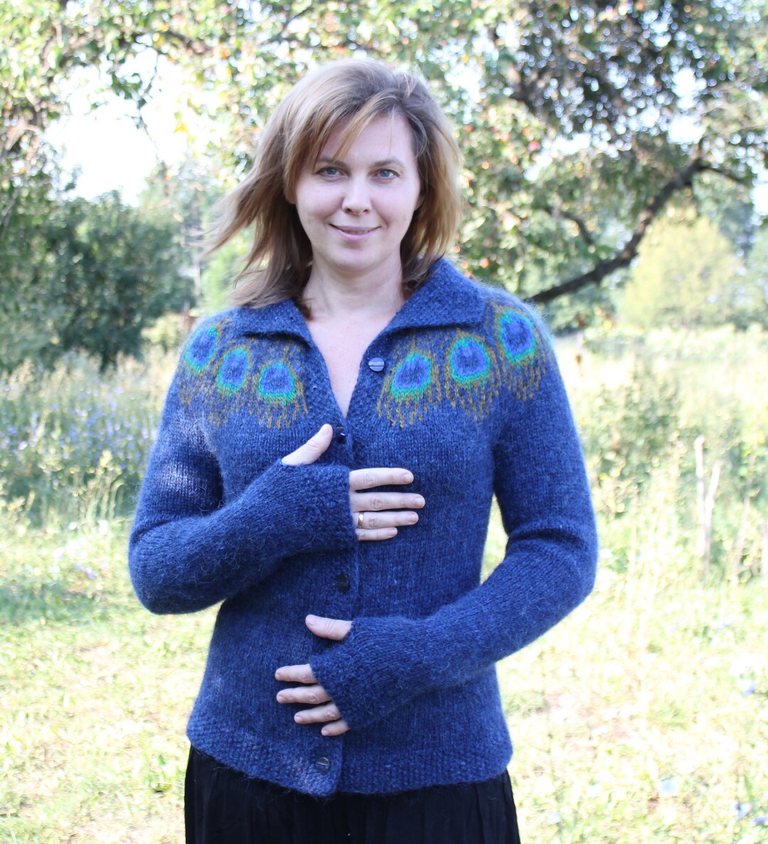 The Knitted Sweater Cardigan “peacock Feather” Womens Cardigans Knitted ...