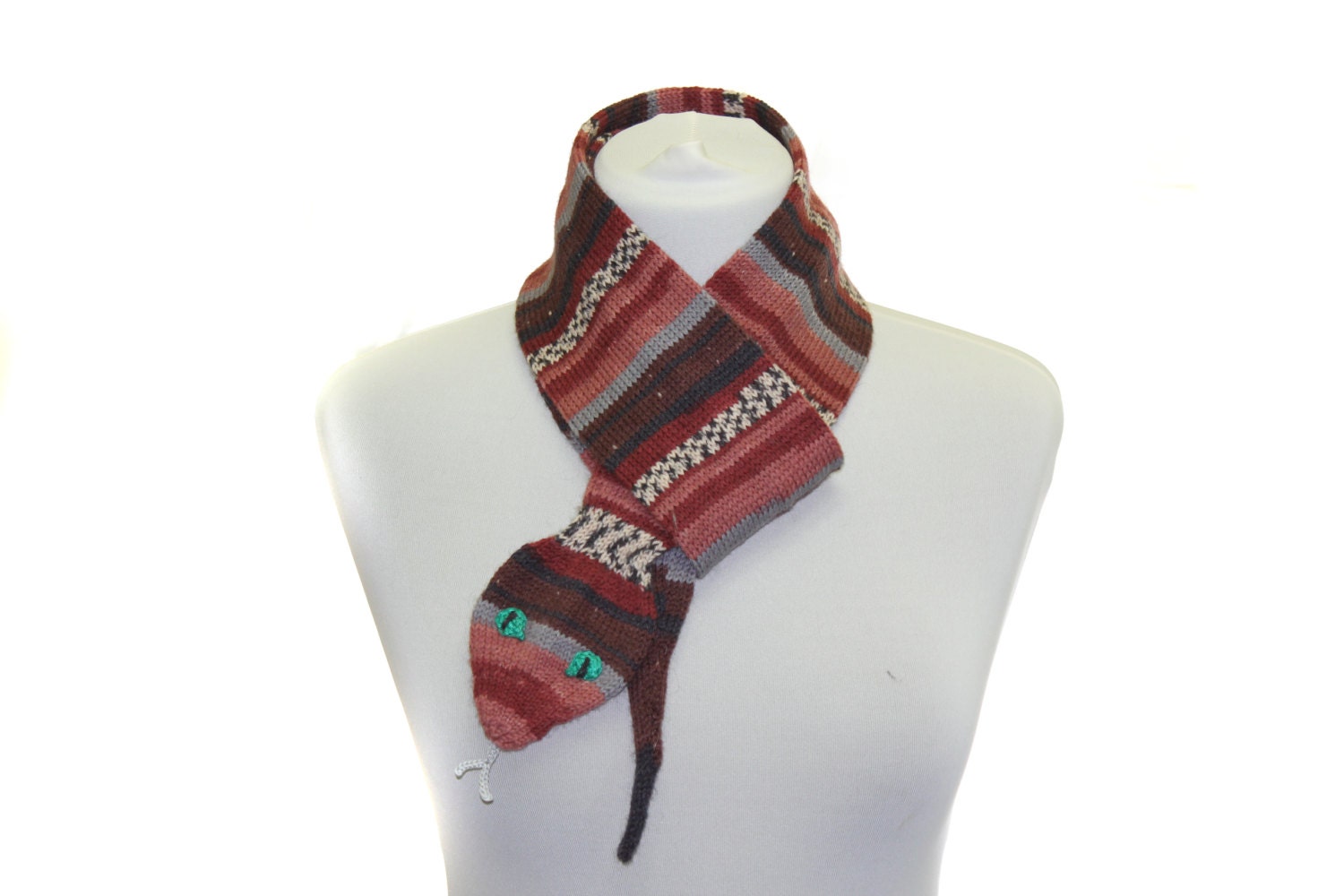 Snake Scarf / Hand Knit Scarf / Burgundy Brown Grey / Animal - Etsy
