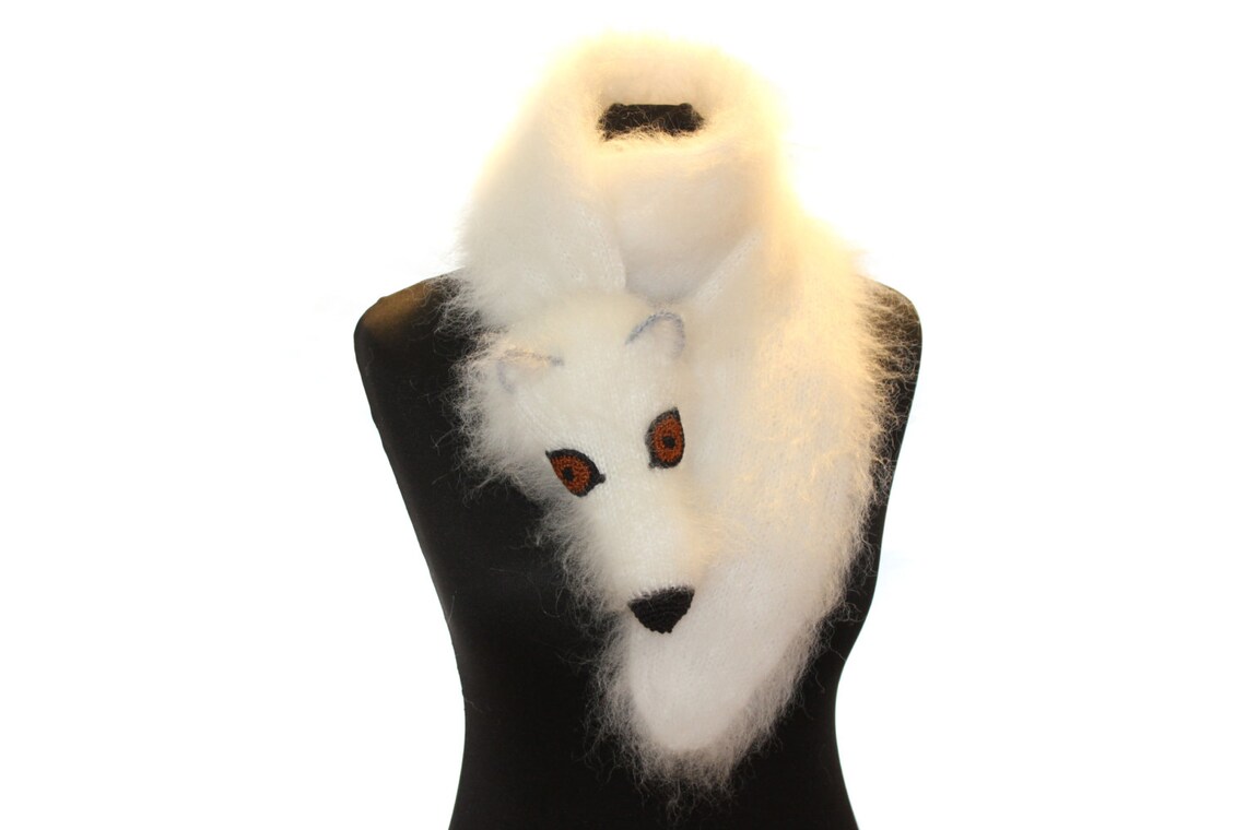 Arctic Fox Polar Fox. Hand Knit Fox Scarf. Fuzzy Soft Scarf - Etsy