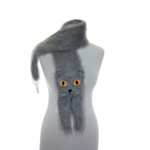 Knitted Scarf / British Blue Cat / Fuzzy Soft Scarf / Grey / Cat Scarf ...