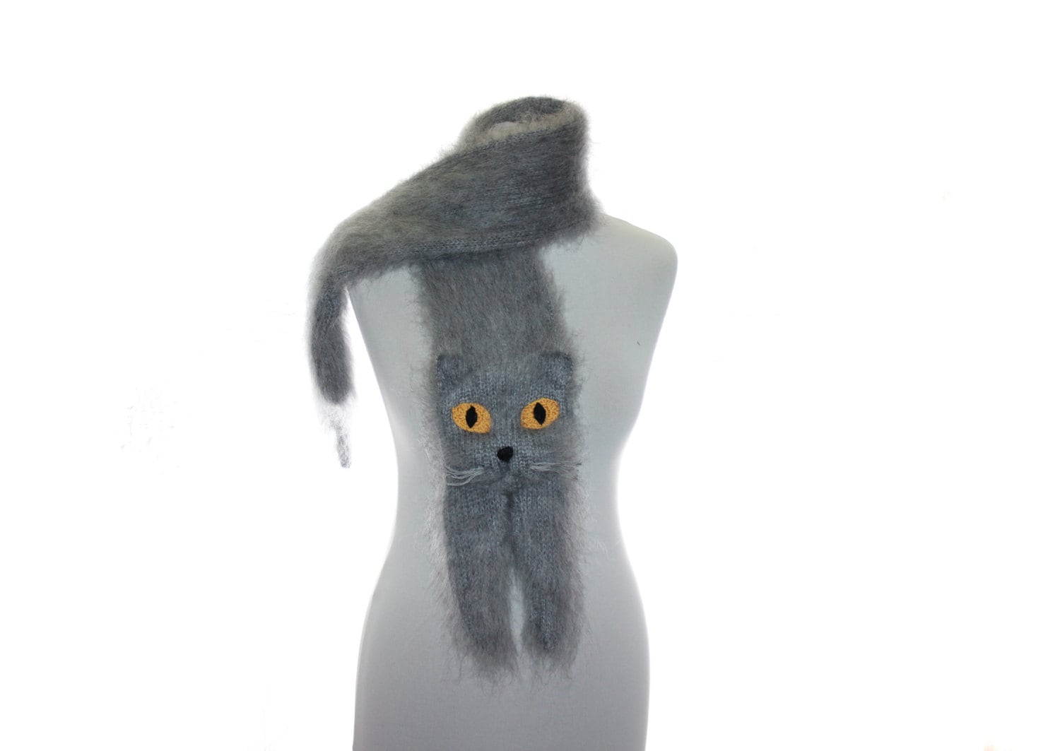 Knitted Scarf / British Blue Cat / Fuzzy Soft Scarf / Grey / - Etsy