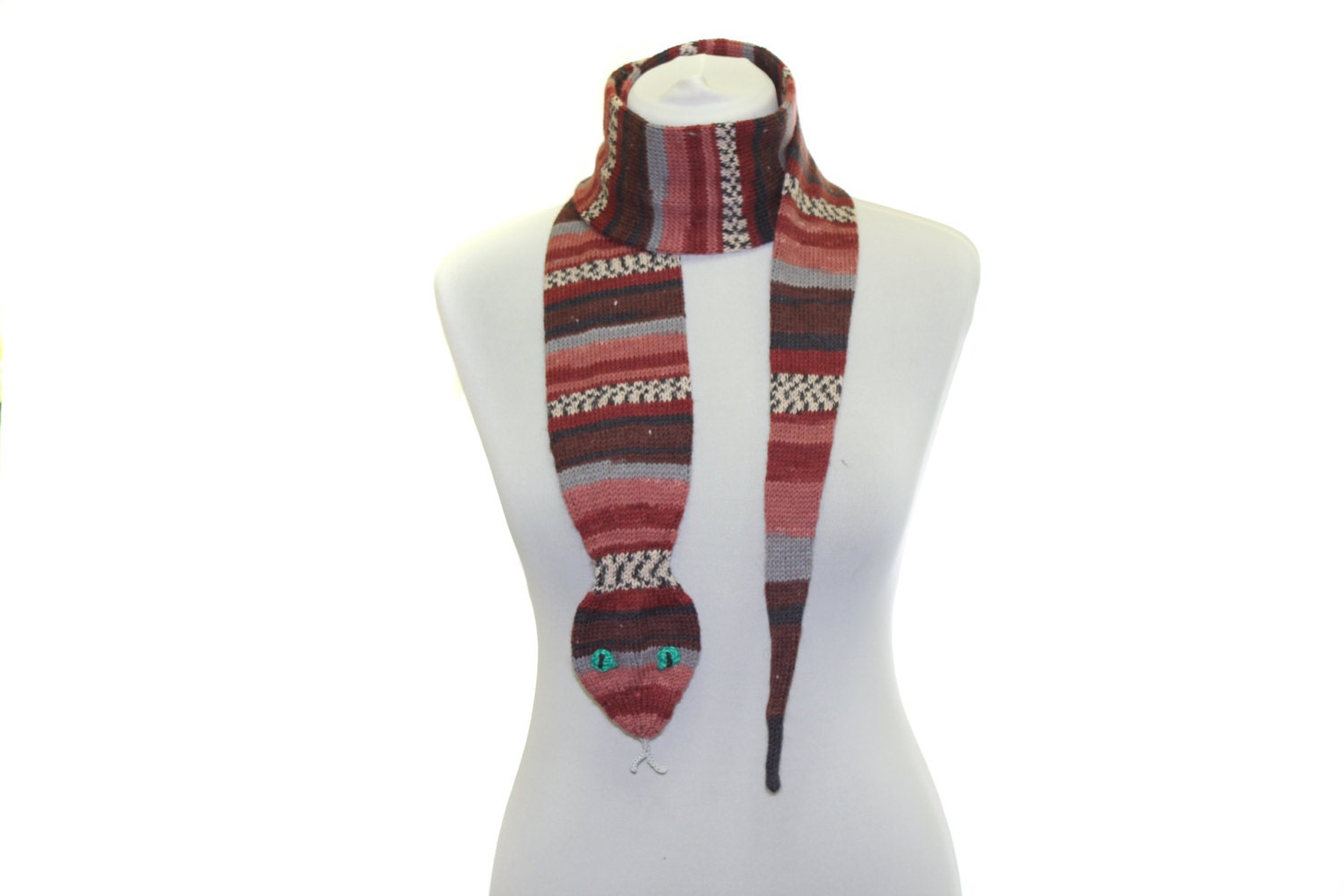 Snake Scarf / Hand Knit Scarf / Burgundy Brown Grey / Animal - Etsy