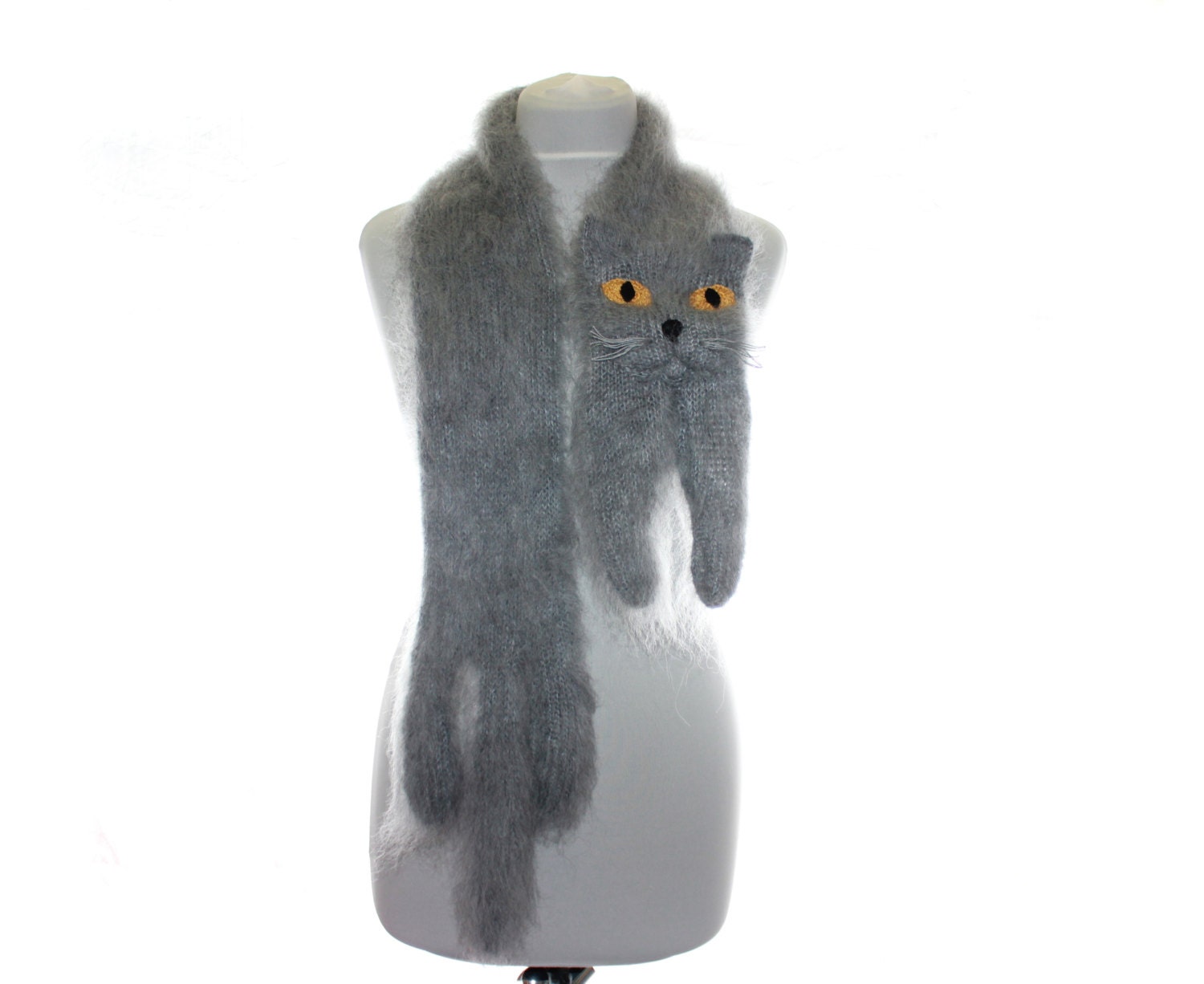 Knitted Scarf / British Blue Cat / Fuzzy Soft Scarf / Grey / - Etsy