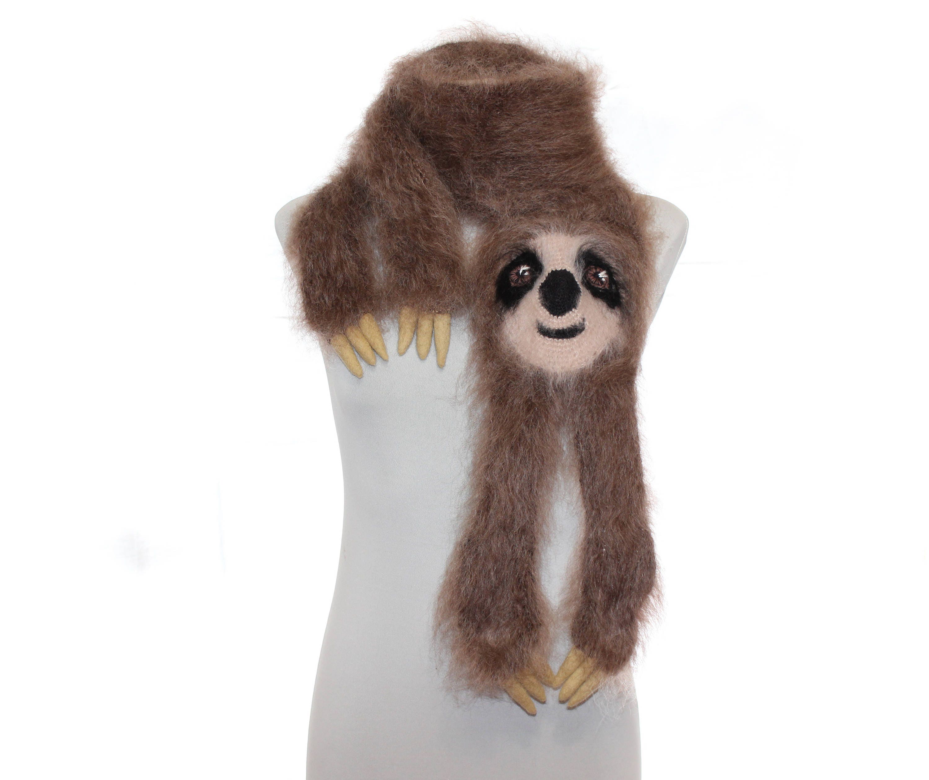 Knitted a Sloth Scarf Fuzzy Soft Scarf. Brown Biege Sloth - Etsy