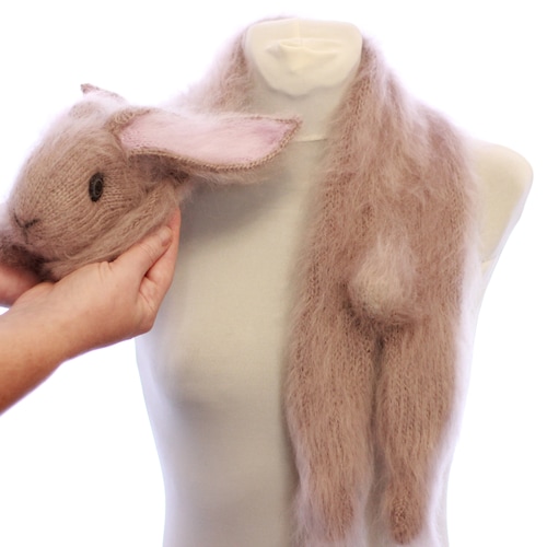 Knitted Rabbit Scarf / Animal Scarf / Fuzzy Brown Beige White - Etsy