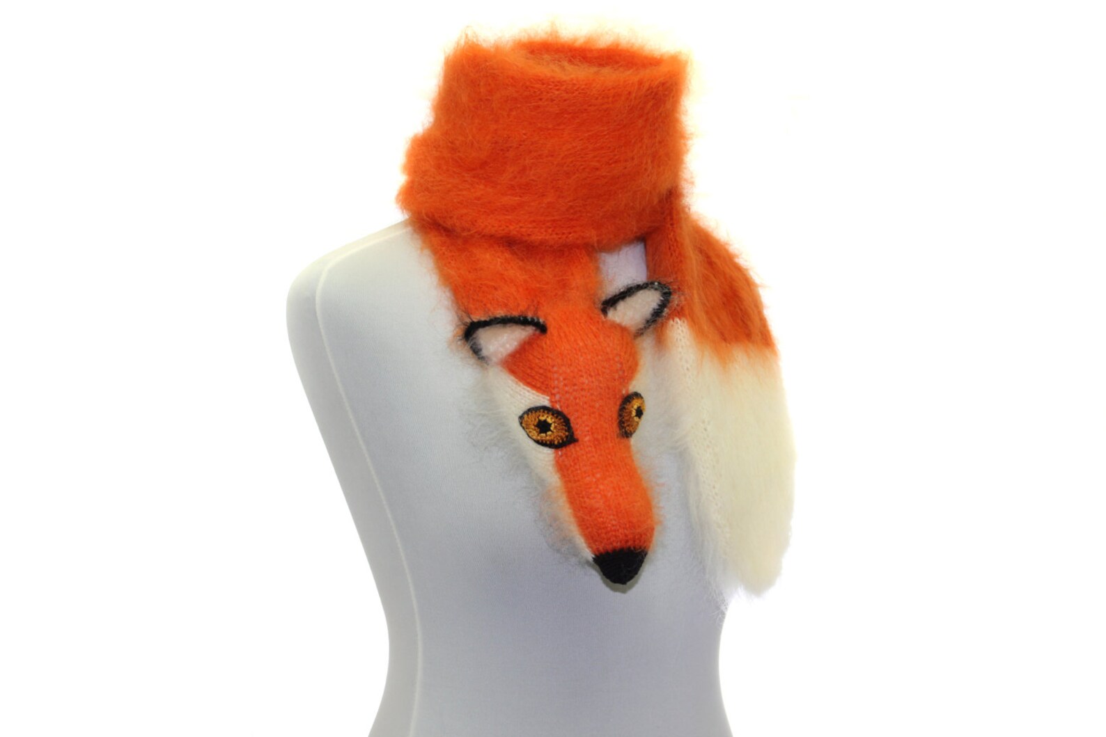 Hand Knit Fox Scarf Fuzzy Soft Scarf. Orange White Fox Scarf. - Etsy