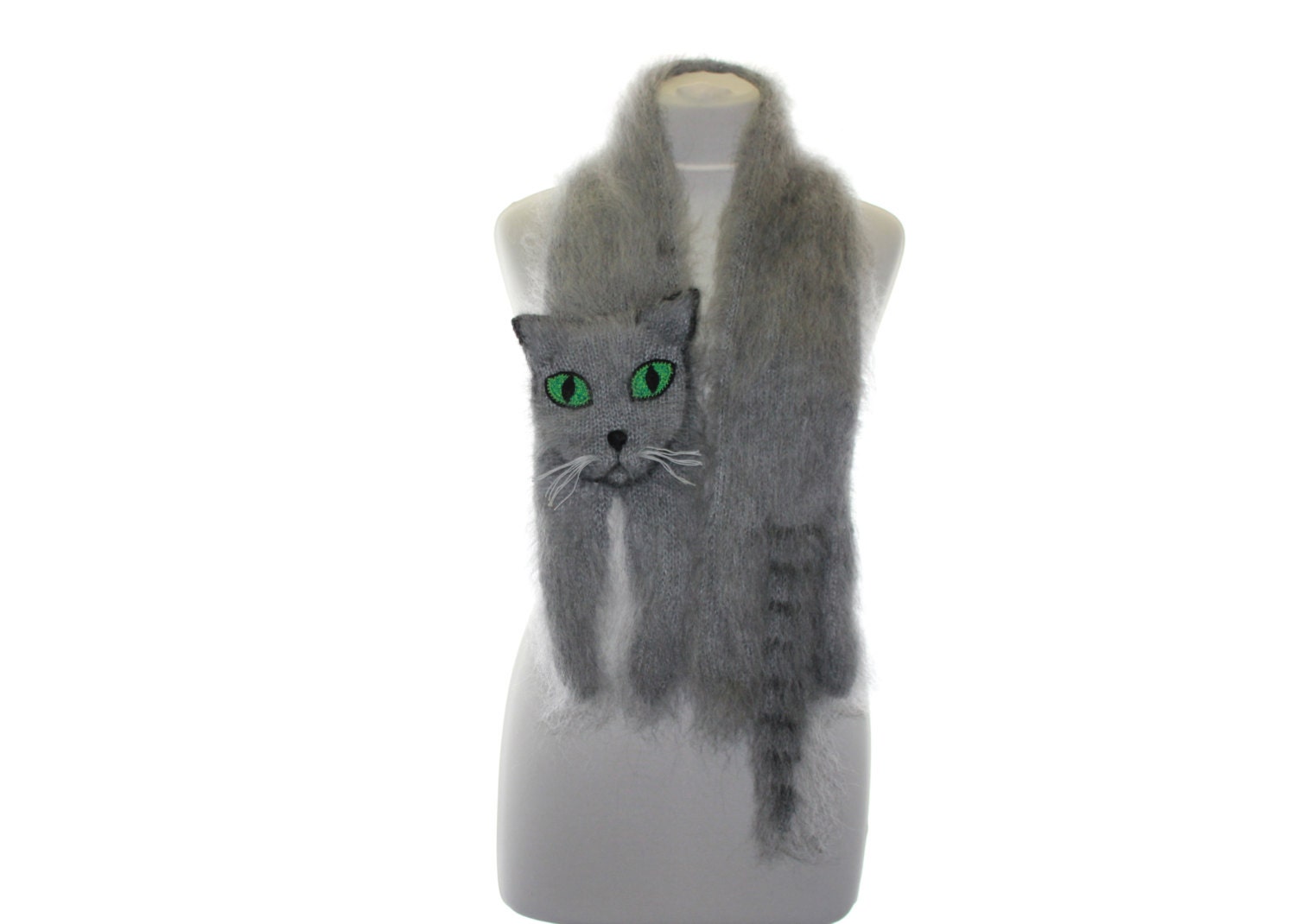 Knitted Scarf Russian Blue Cat. Fuzzy Soft Grey Cat Scarf With | Etsy