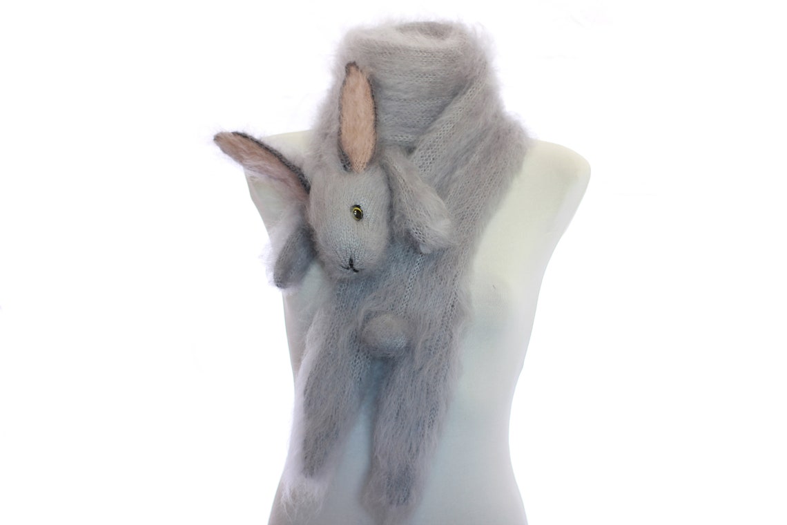 Knitted Rabbit Scarf / animal scarf / Fuzzy brown beige | Etsy