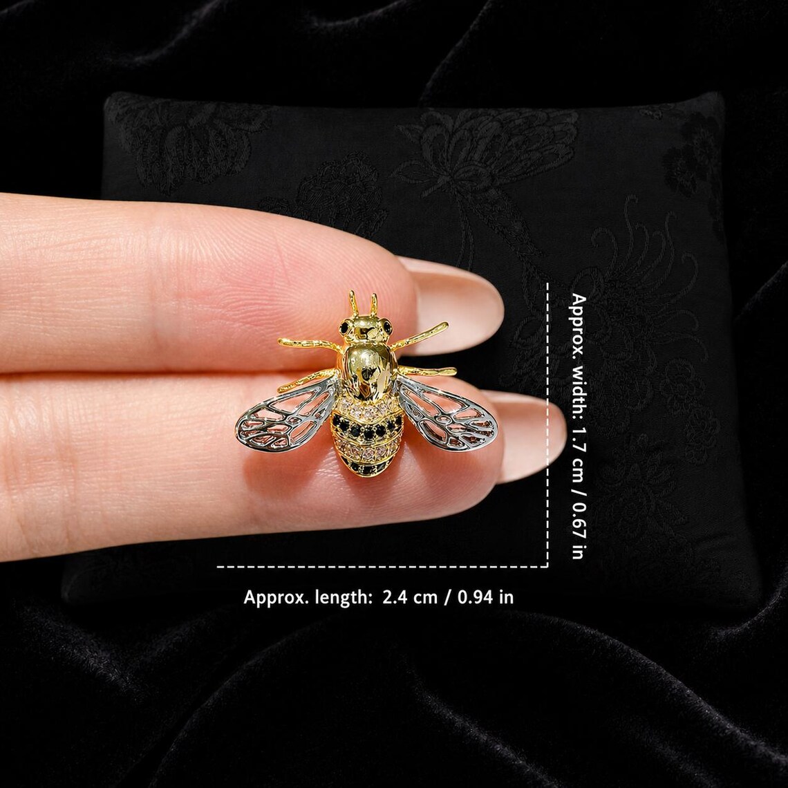 Zirconia Honey Bee Brooch, Gold Tone Insect Pin, Miniature Crystal Bug ...