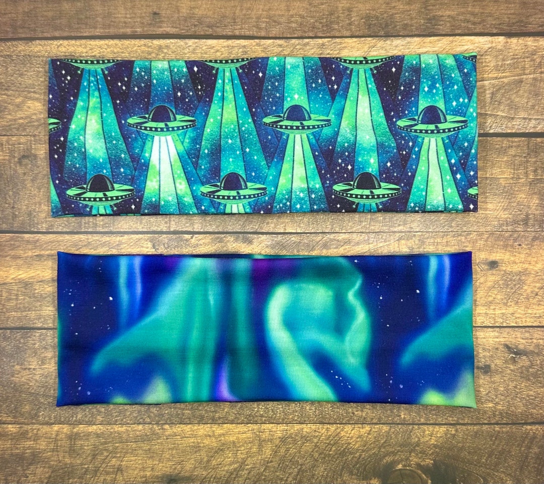 Alien Spaceship and Northern Lights Handmade Headbands Jersey Knit Soft ...